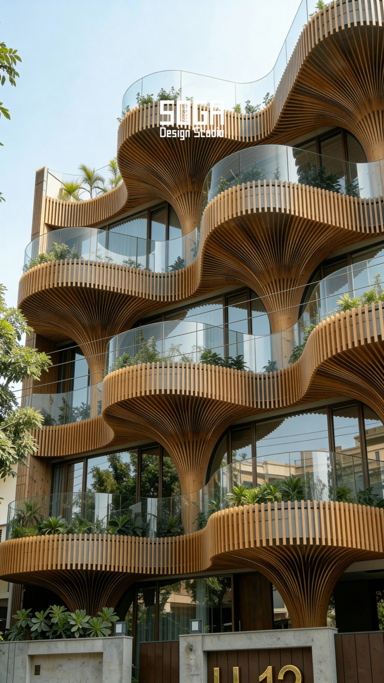 Anand Vriksham: Living Facade Architecture with Parametric Wood Design